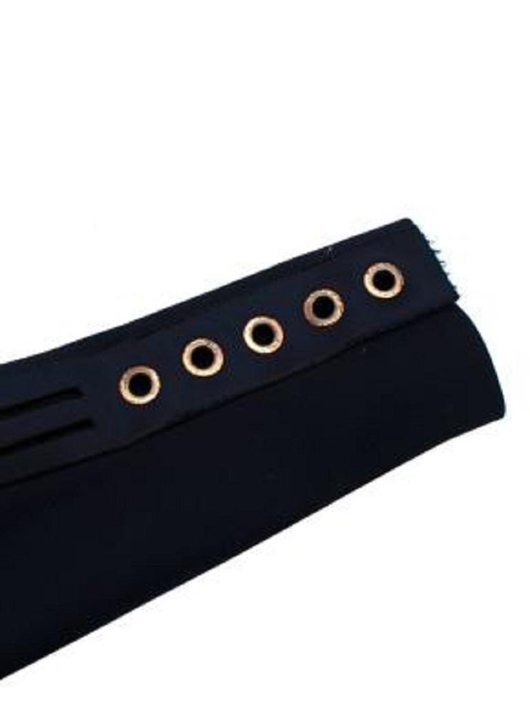 Mugler Eyelet Detail Navy High Neck Fitted Dress For Sale at 1stDibs