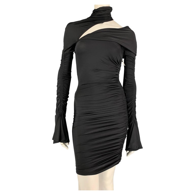 MUGLER Size 2 Black Polyamide Ruched Cut-Out Long Sleeve Dress For Sale ...