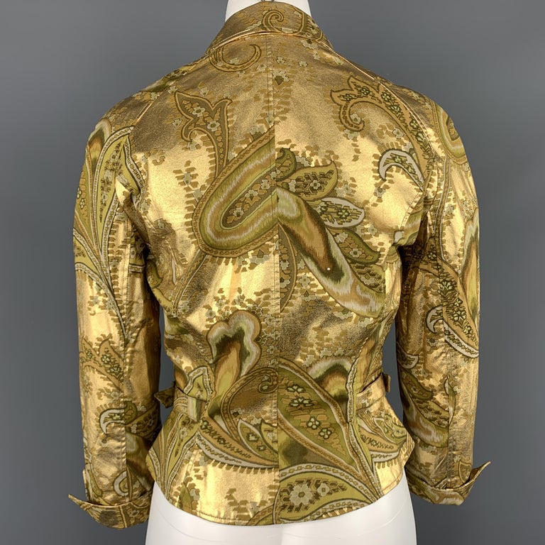MUGLER Size 4 Metallic Gold and Green Paisley Cropped Jacket at 1stDibs