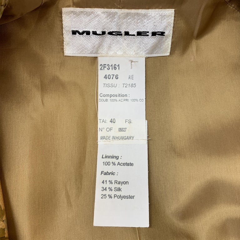 MUGLER Size 4 Metallic Gold and Green Paisley Cropped Jacket at 1stDibs