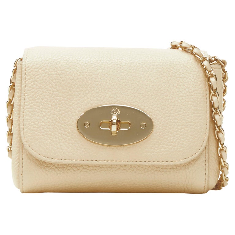 MULBERRY beige leather metal turn lock woven chain crossbody flap bag ...