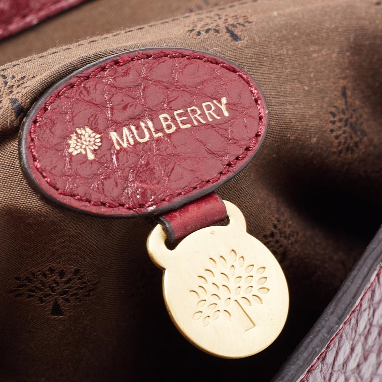 Mulberry Burgundy Grained Leather Polly Push Lock Top Handle Bag For ...