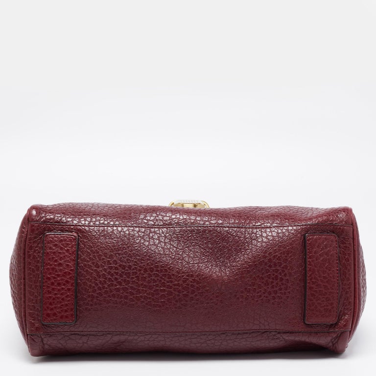 Mulberry Burgundy Grained Leather Polly Push Lock Top Handle Bag For ...