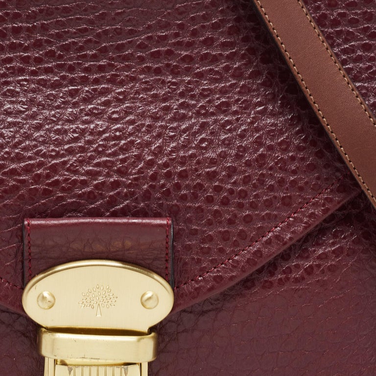 Mulberry Burgundy Grained Leather Polly Push Lock Top Handle Bag For ...