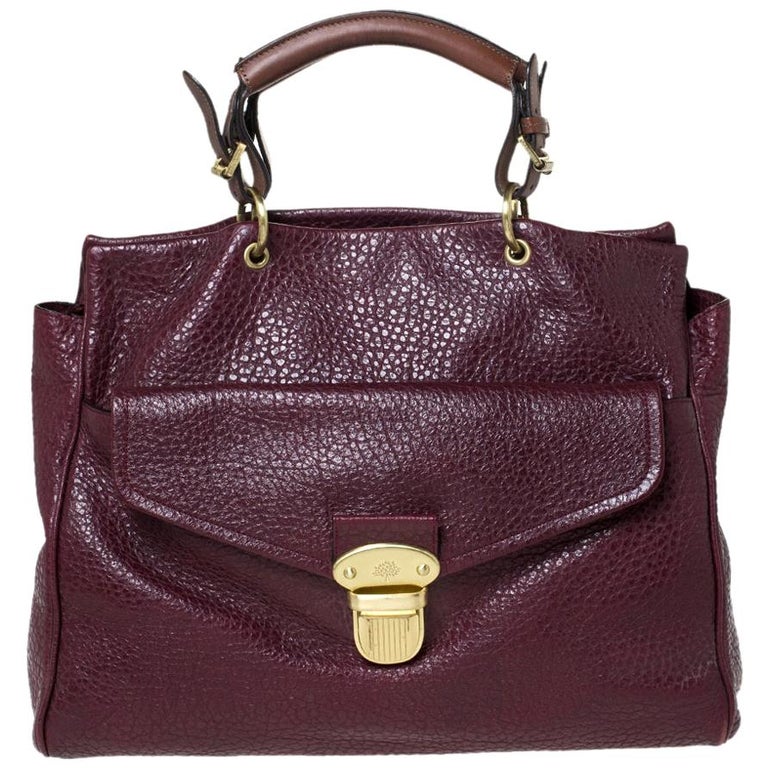 Mulberry Burgundy Grained Leather Polly Push Lock Tote at 1stDibs