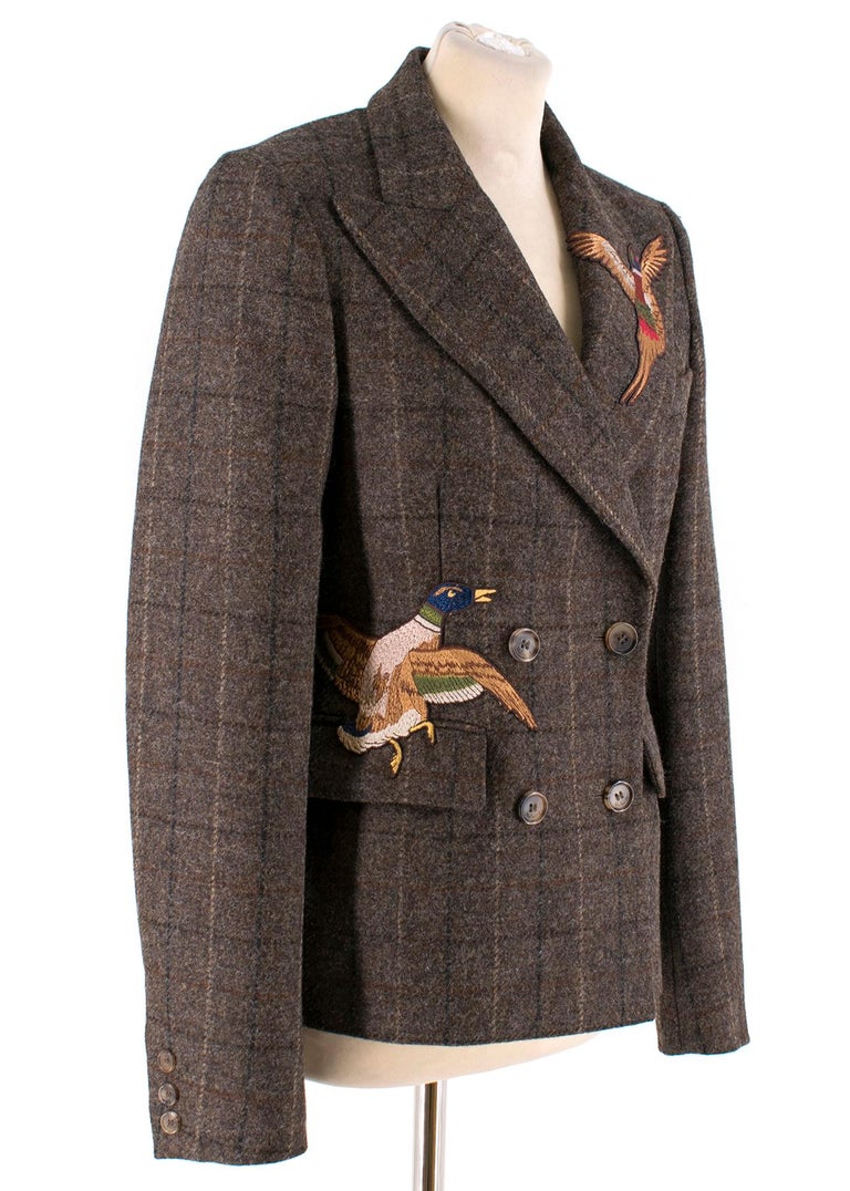 Mulberry game-applique double-breasted wool-tweed jacket US 6 For Sale ...