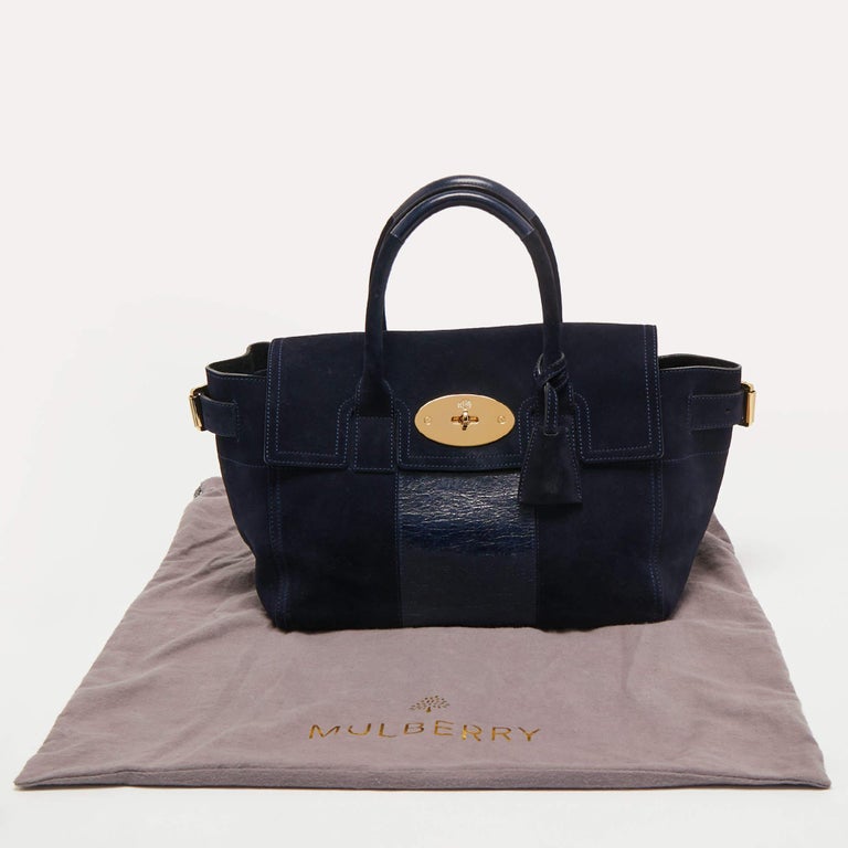 Mulberry Navy Blue Suede and Leather Bayswater Satchel For Sale at 1stDibs