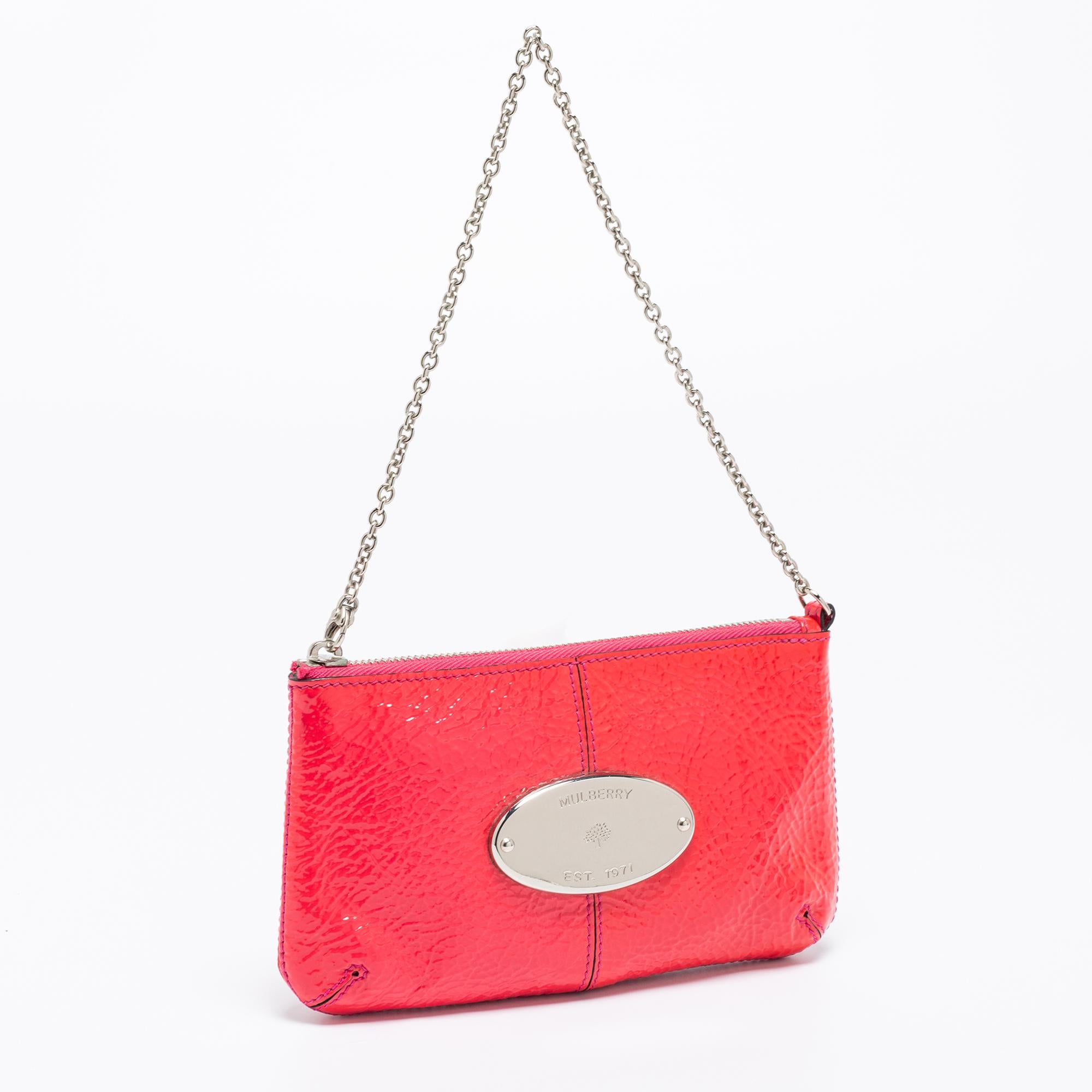 Mulberry Pink Crinkled Patent Leather Charlie Chain Clutch at 1stDibs ...