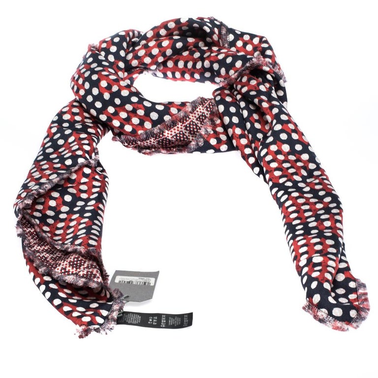 Mulberry Red and Blue Dotty Dice Print Silk Reversible Scarf at 1stDibs