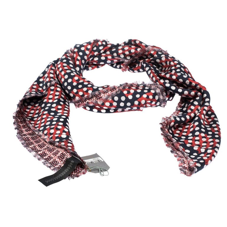 Mulberry Red and Blue Dotty Dice Print Silk Reversible Scarf at 1stDibs