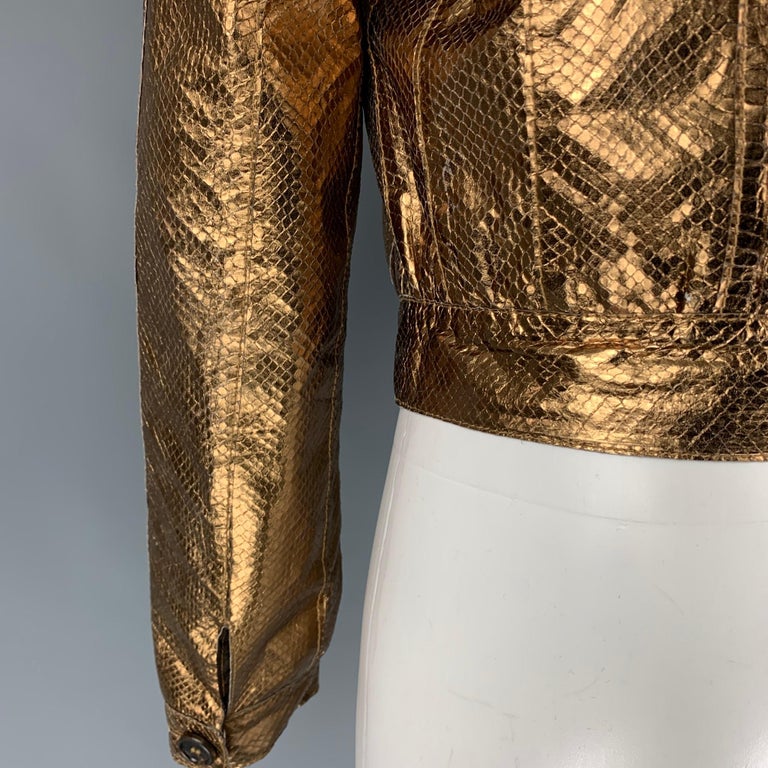 MULBERRY Size 6 Gold Leather Metallic Snake Skin Buttoned Jacket For ...