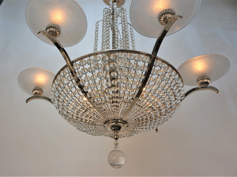 Muller Freres 1930's Crystal Art Deco Chandelier For Sale at 1stDibs