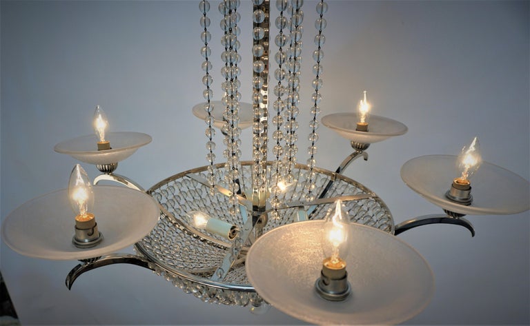 Muller Freres 1930's Crystal Art Deco Chandelier For Sale at 1stDibs