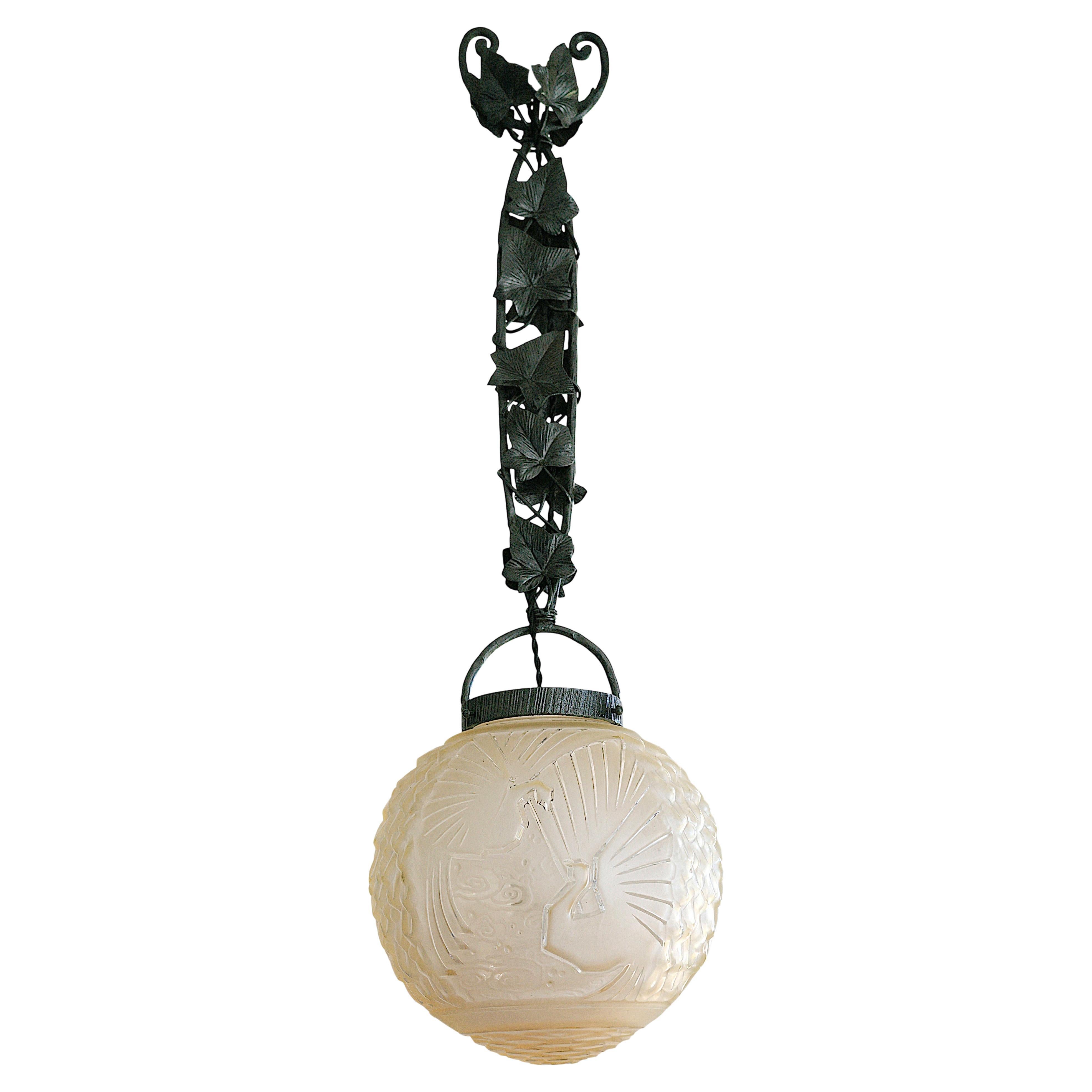 Muller Freres French Art Deco Bird Ceiling-Light, circa 1925 For Sale ...