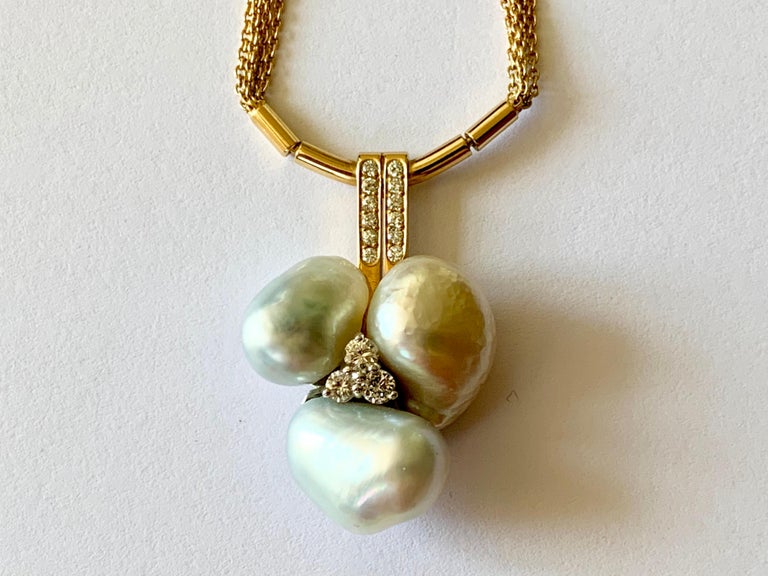 Multi Chain Necklace with Pendant with Diamonds and Baroque Pearls ...