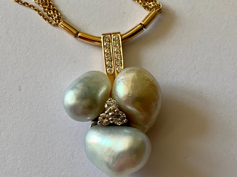 Multi Chain Necklace with Pendant with Diamonds and Baroque Pearls ...