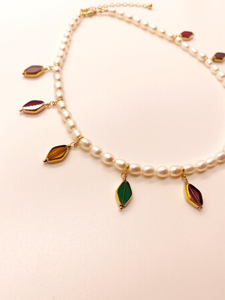 Multi-color 24K Gold Edged German Vintage Beads with White Freshwater ...