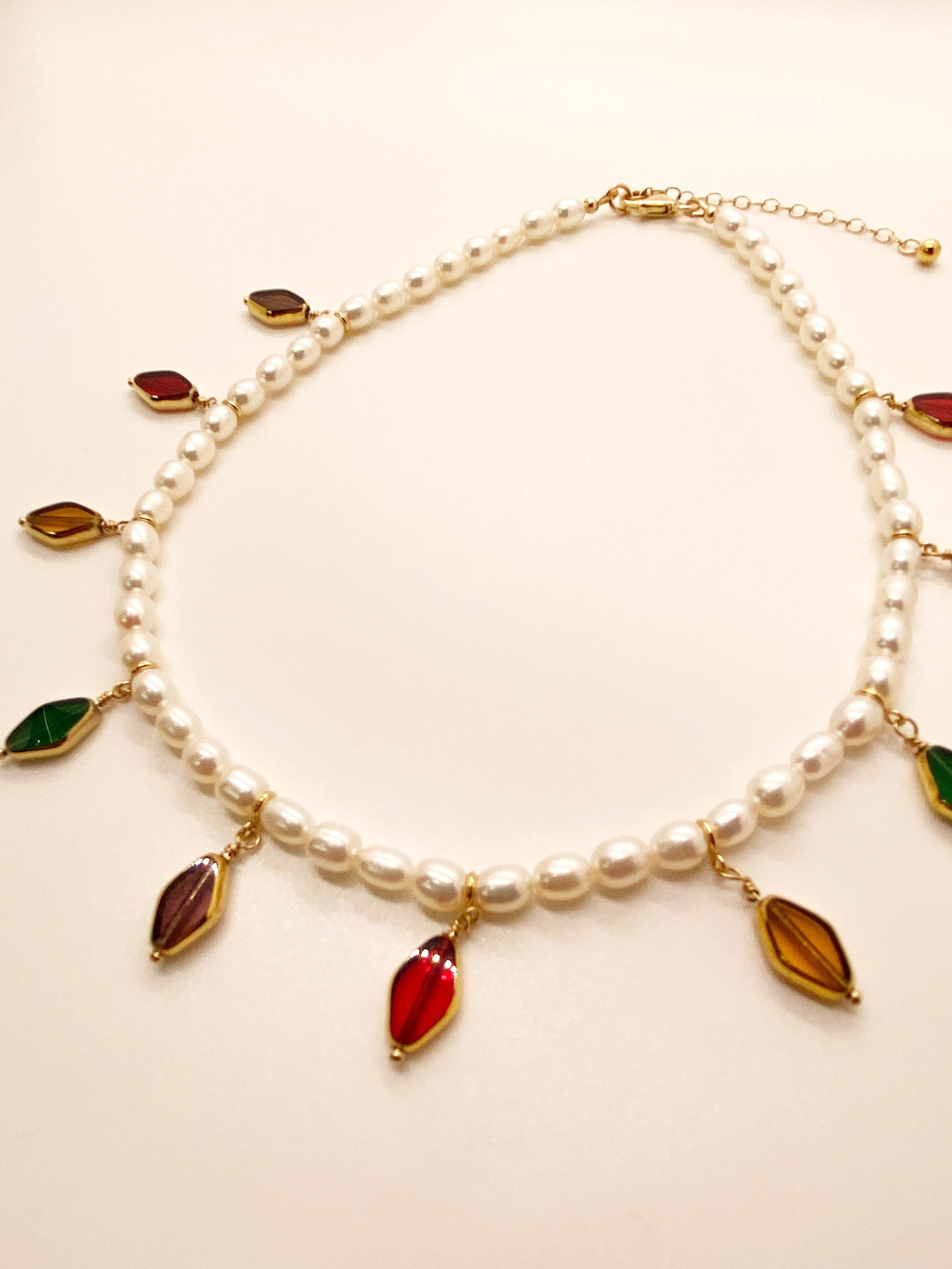 Multi-color 24K Gold Edged German Vintage Beads with White Freshwater ...