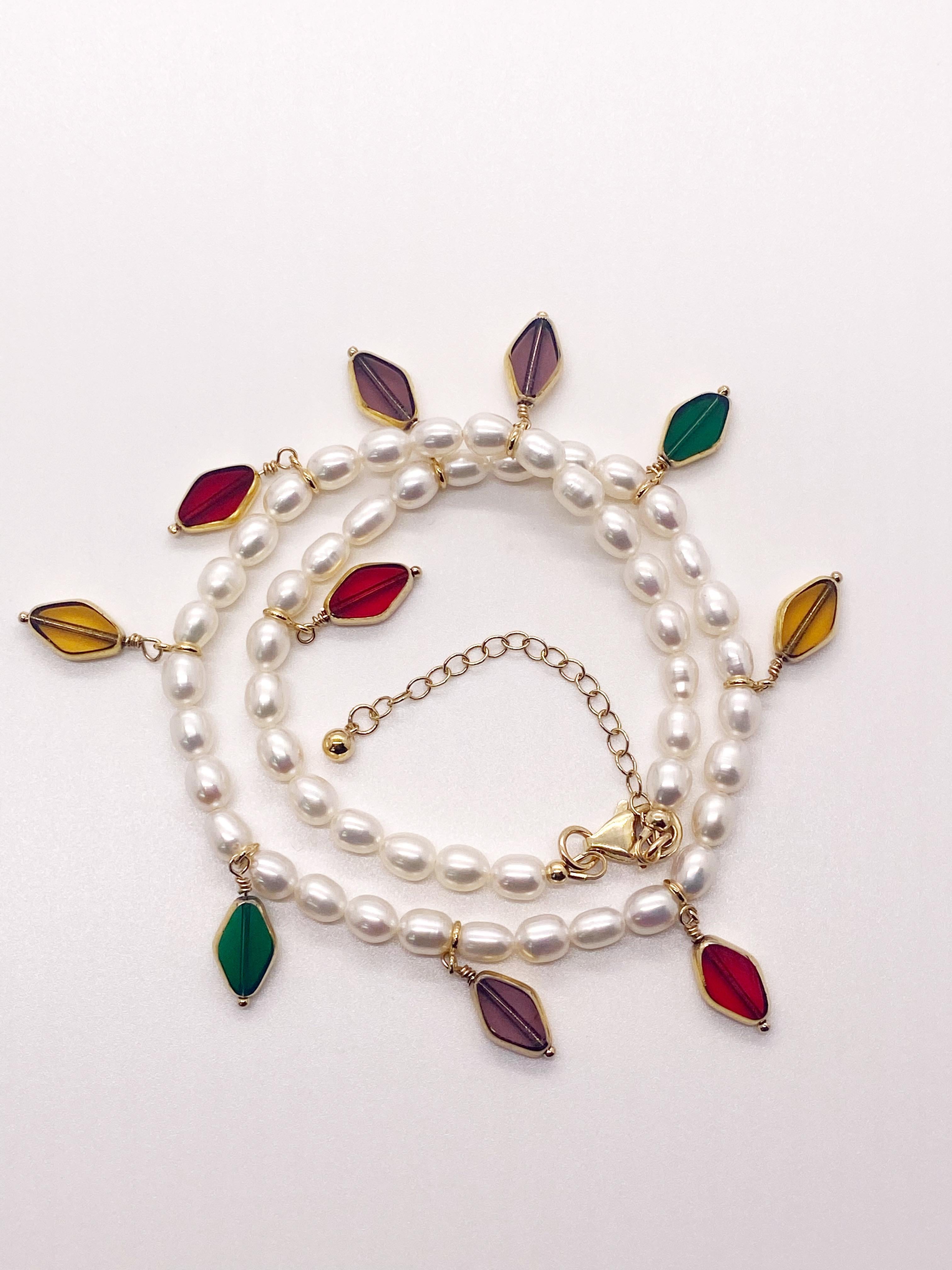 Multi-color 24K Gold Edged German Vintage Beads with White Freshwater ...