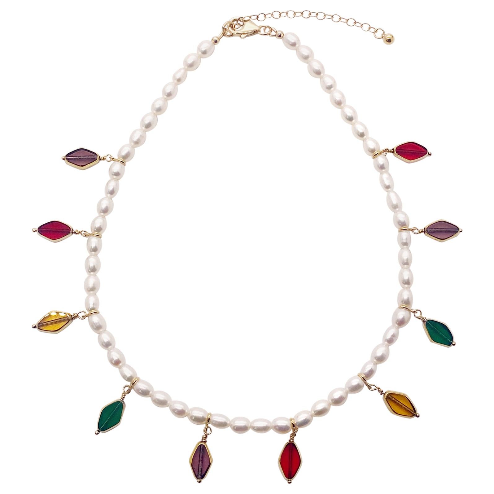 Multi-color 24K Gold Edged German Vintage Beads with White Freshwater ...