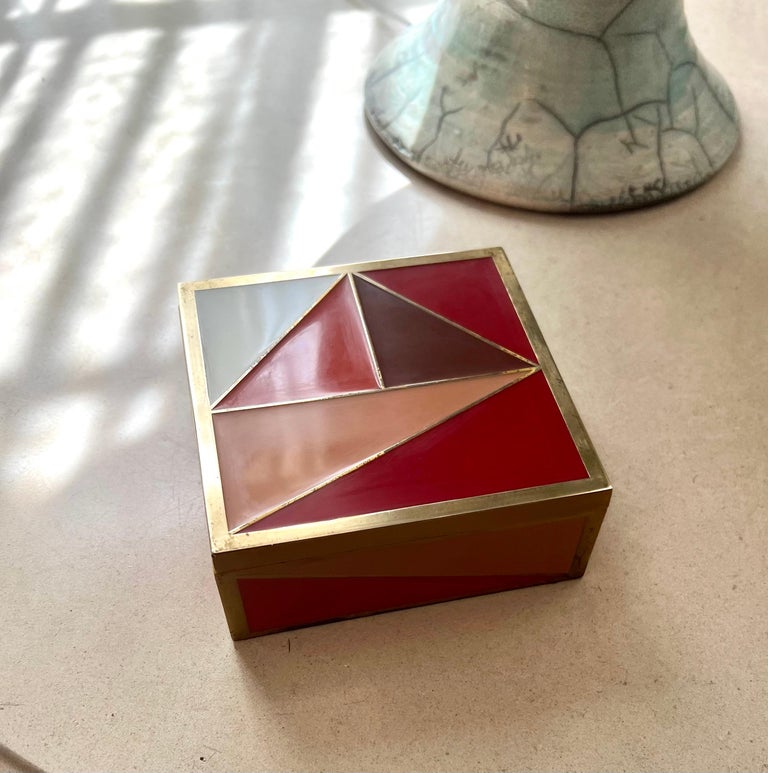 Multi Color Brass and Enamel Box in the Style Of Hermes For Sale at 1stDibs