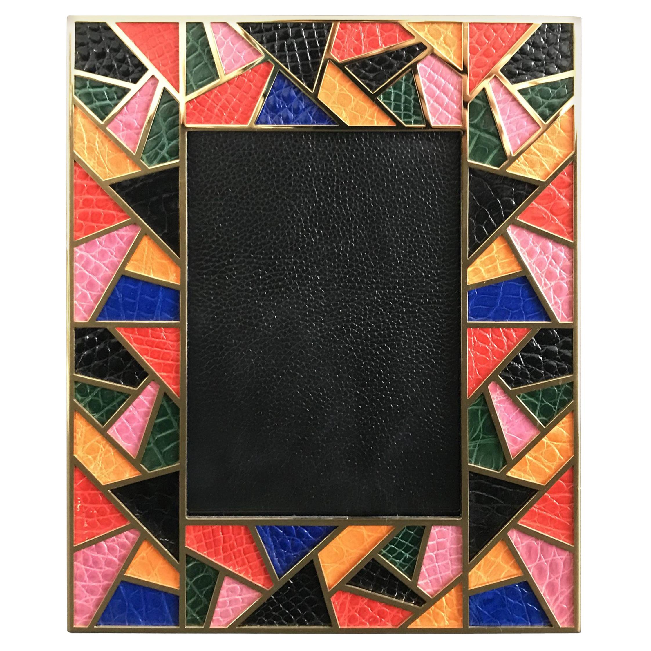 Multi-Color Photo Frame with Lapis Lazuli Inserts and Brass-Plated ...