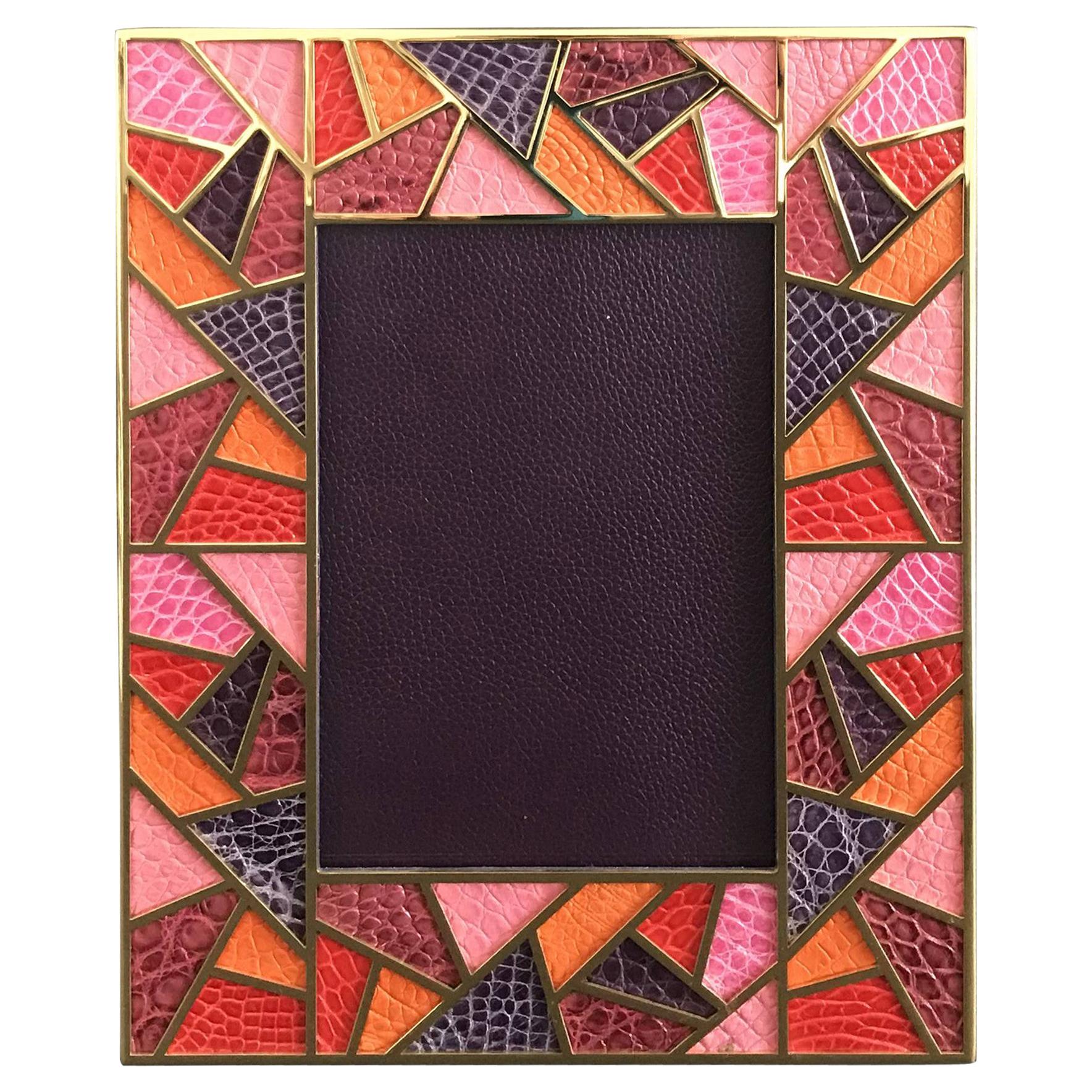 Multi-Color Photo Frame with Lapis Lazuli Inserts and Brass-Plated ...