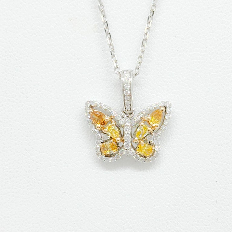 Multi Color Diamond Butterfly Pendant Necklace in 14k White Gold For ...