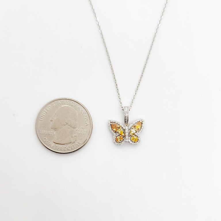 Multi Color Diamond Butterfly Pendant Necklace in 14k White Gold For ...