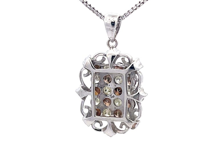 Multi Color Diamond Pendant on Chain in 18K White Gold For Sale at 1stDibs