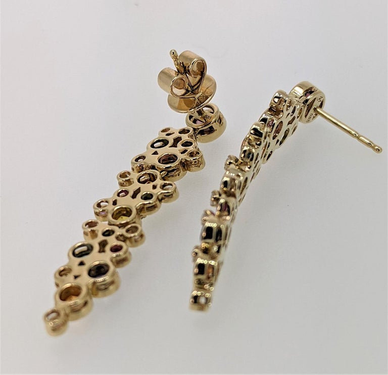Multi-Color Elongated Earrings with Clusters of Gemstones and Diamonds ...