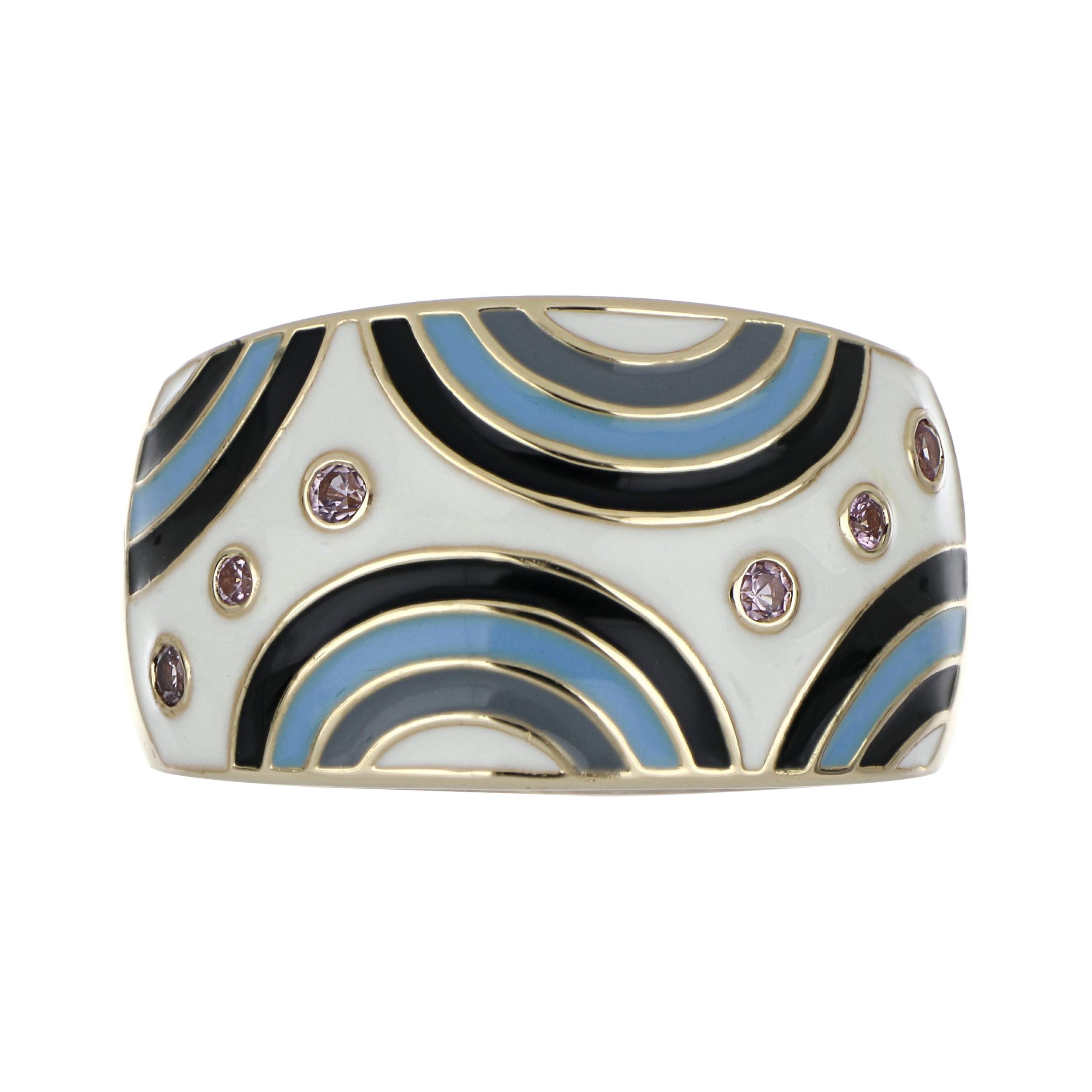 Custom Band Ring with Multi-Color Enamel Flowers in 14 Karat Yellow ...