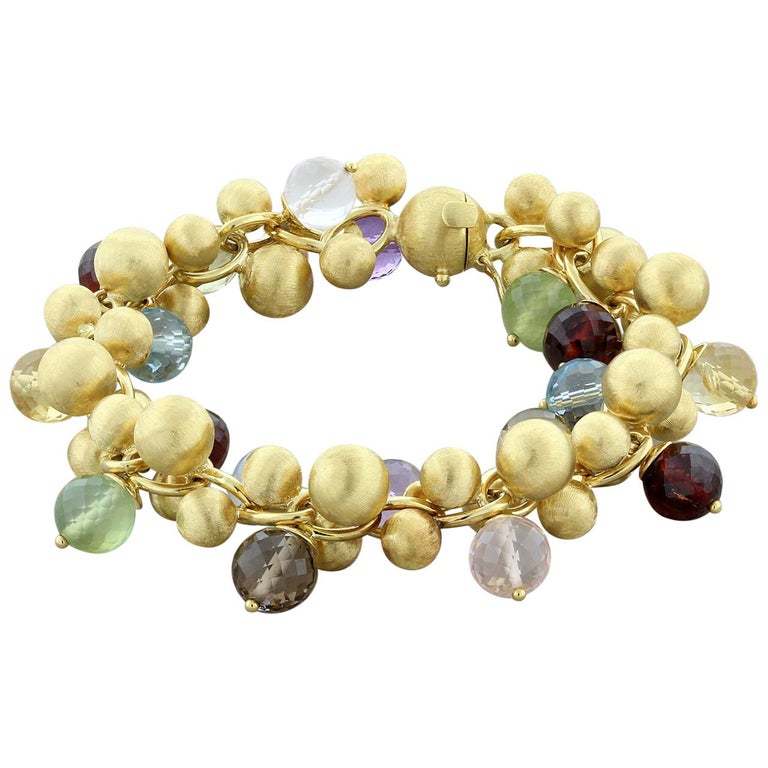 Multi-Color Gemstone Bead Gold Bracelet at 1stDibs