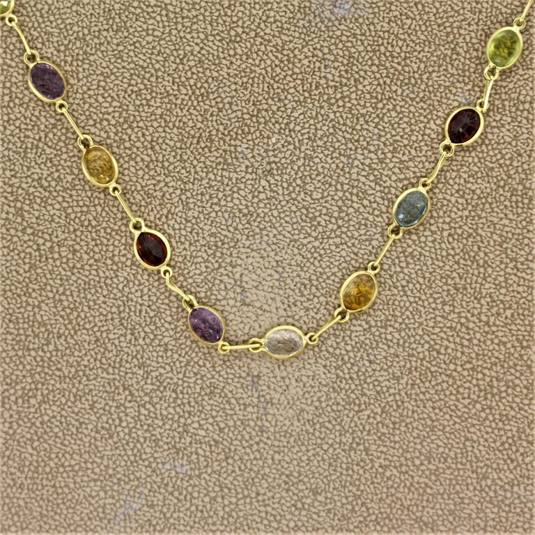 Multi-Color Gemstone Gold Necklace at 1stDibs | multi color stone ...