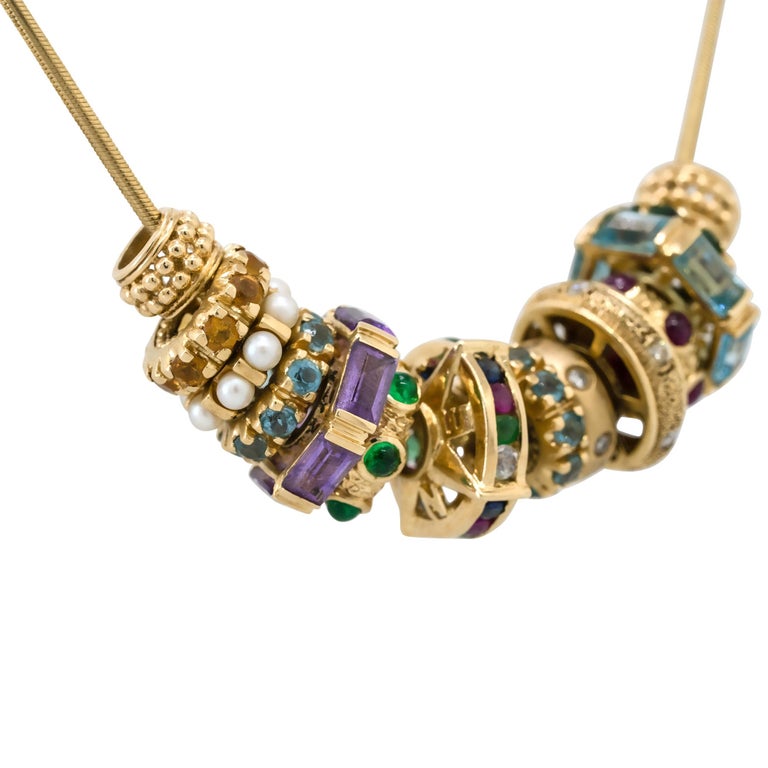 Multi Color Gemstone Rings on Chain 14 Karat in Stock For Sale at 1stDibs