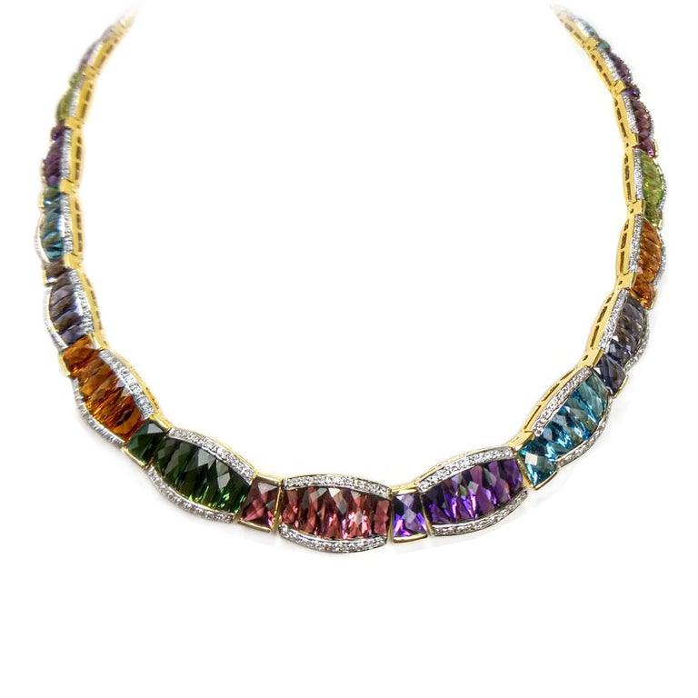 Multi Color Gemstones Yellow Gold Necklace at 1stDibs