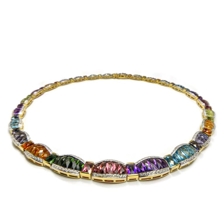 Multi Color Gemstones Yellow Gold Necklace at 1stDibs