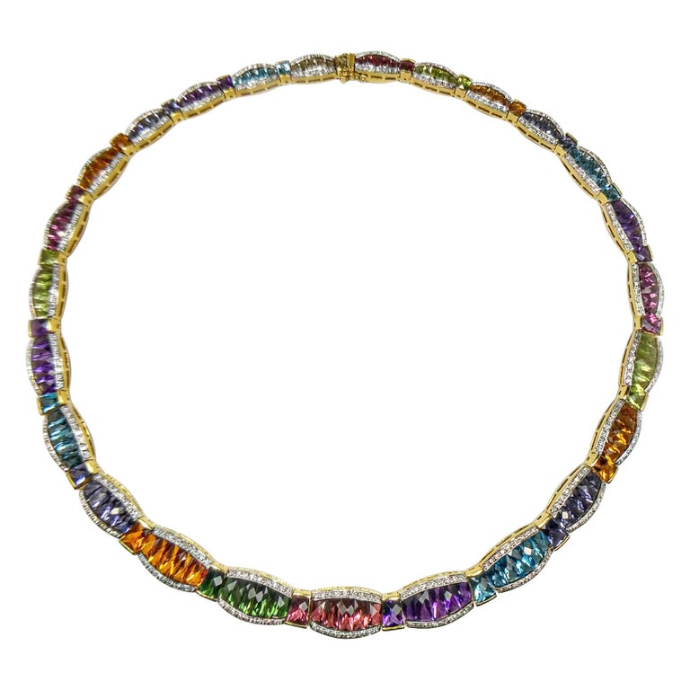 Multi Color Gemstones Yellow Gold Necklace at 1stDibs