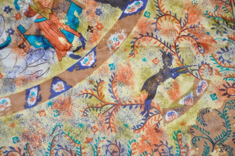 Multi-Color Large Silk "Medieval Characters" Scarf For Sale at 1stDibs