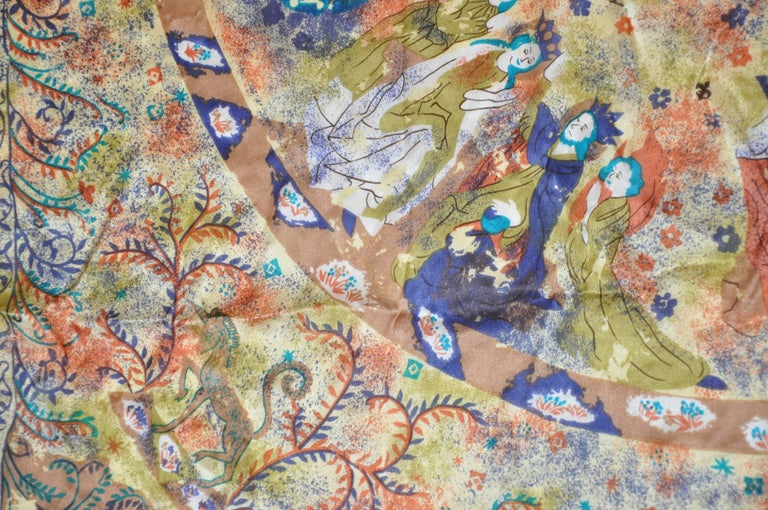 Multi-Color Large Silk "Medieval Characters" Scarf For Sale at 1stDibs