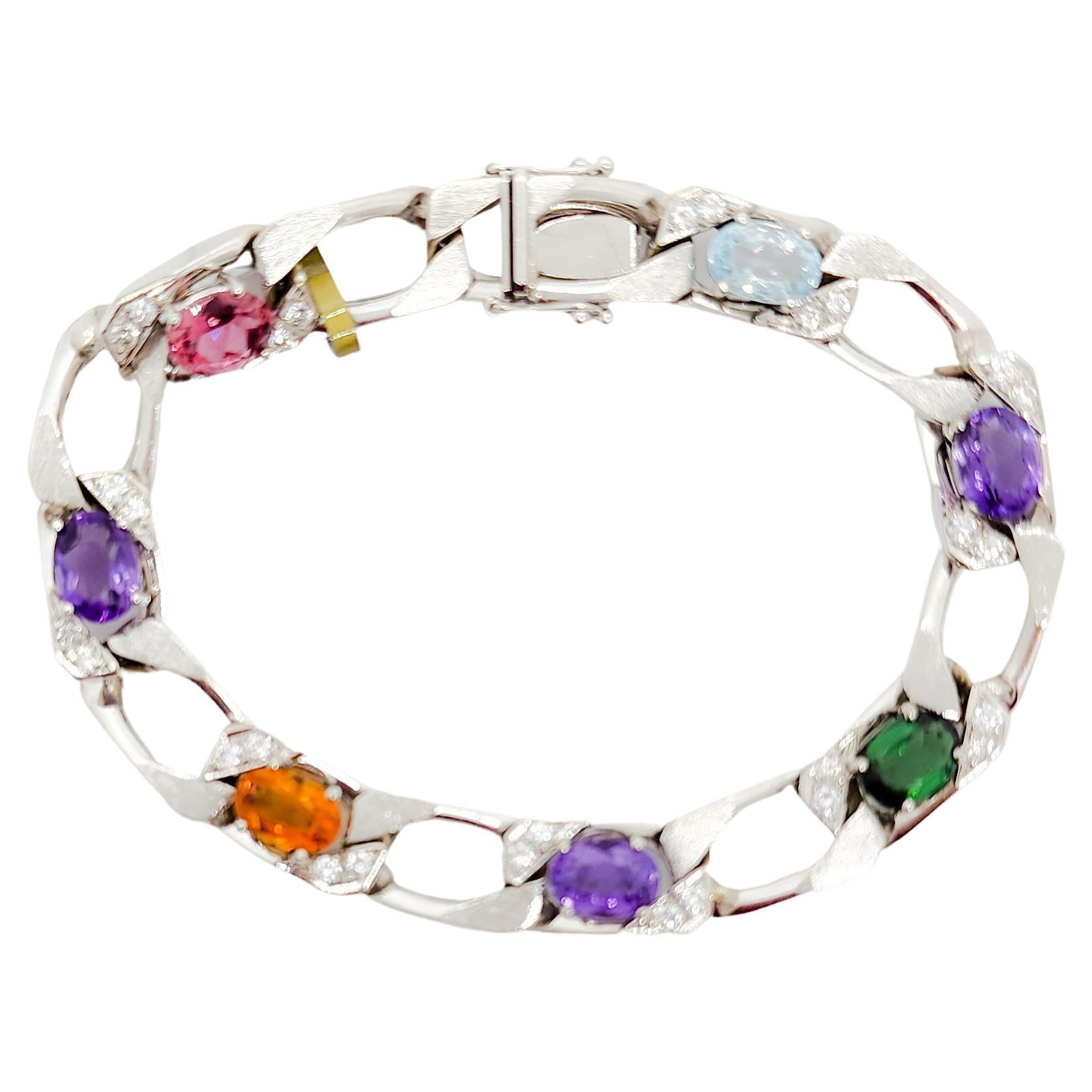 Multi-color Diamond and Gemstone Gold Flower Bracelet at 1stDibs