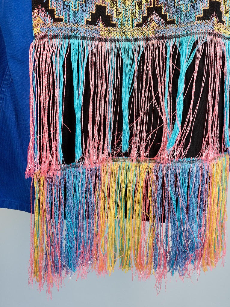 Multi Color Pattern Fringes Cobalt Blue Jacket French Work Wear Glitter ...