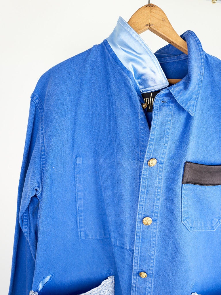 Multi Color Pattern Fringes Cobalt Blue Jacket French Work Wear Glitter ...