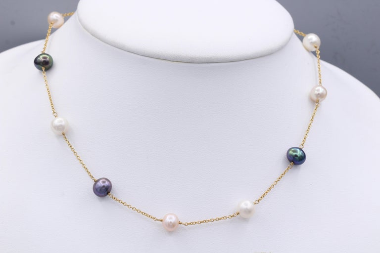 Multi Color Pearl Necklace 14 Karat Yellow Gold Wire Style Necklace For ...