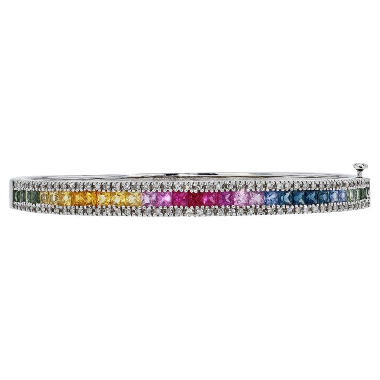 Multi Color Rainbow Sapphire Bangle Bracelet For Sale at 1stDibs