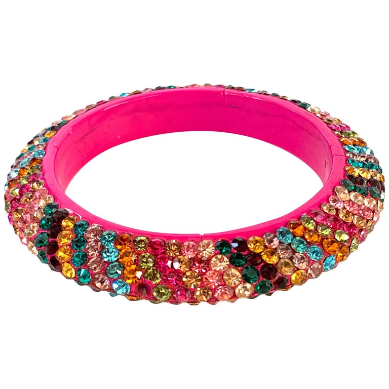 Multi Color Rhinestone Crystal Bangle Bracelet For Sale at 1stDibs