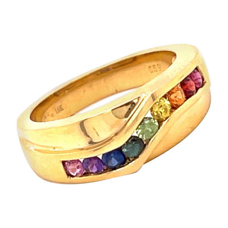 Multi-Color Sapphire 18 Karat Yellow Gold Ring at 1stDibs