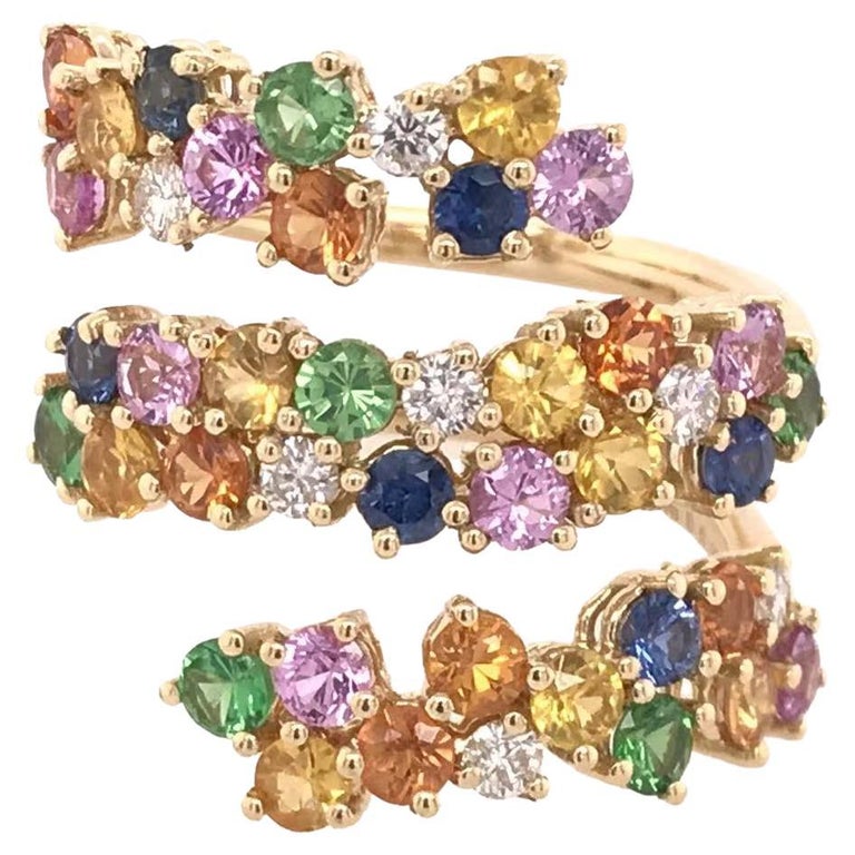 Multi Color Sapphire and Diamonds Cocktail Ring For Sale at 1stDibs