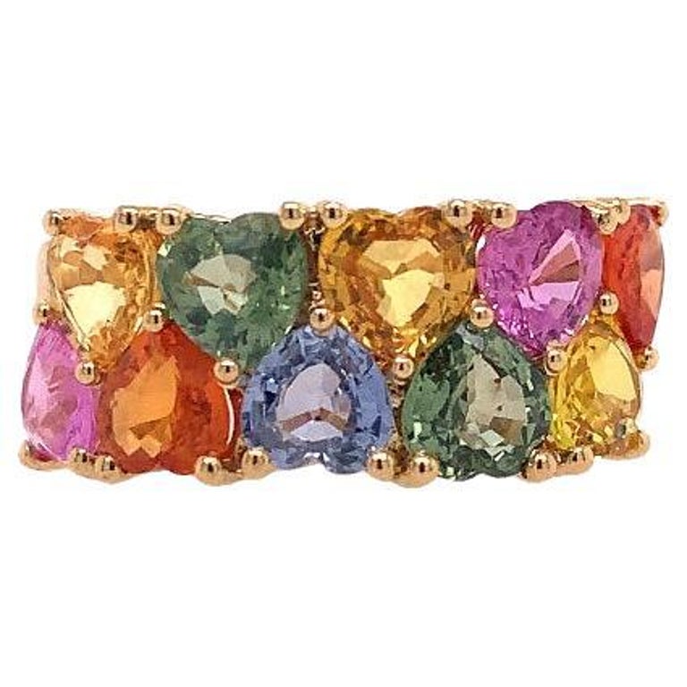 Multi Color Sapphire and Diamonds Ring For Sale at 1stDibs