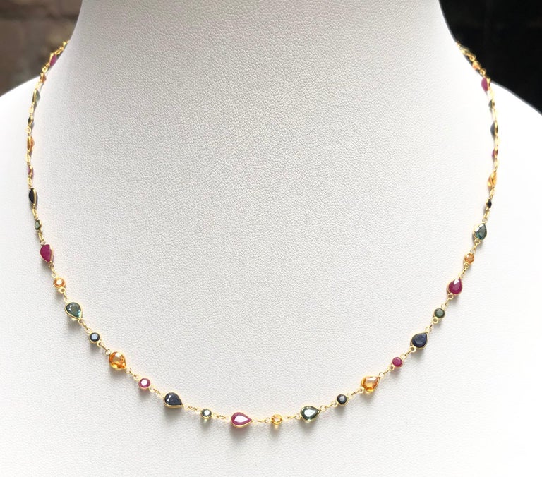 Multi-Color Sapphire and Ruby Necklace Set in 18 Karat Gold For Sale at ...